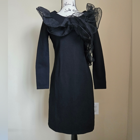 Boston Proper | Dresses | Boston Proper Ruffle Neck Dress Black Party ...